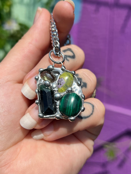 Rainbow Crystal Collage; Green gem Amulet – Aurafy